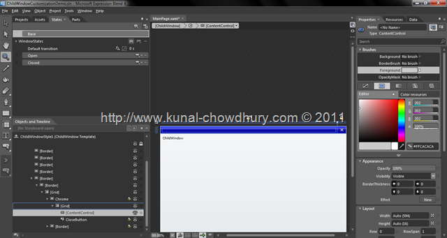 Customizing Silverlight ChildWindow Style using Blend | Kunal Chowdhury